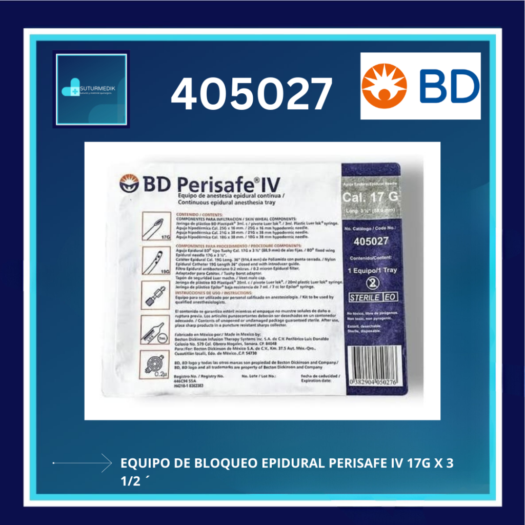 EQUIPO DE BLOQUEO EPIDURAL PERISAFE IV 17G X 88.9MM – 405027 – Suturmedik